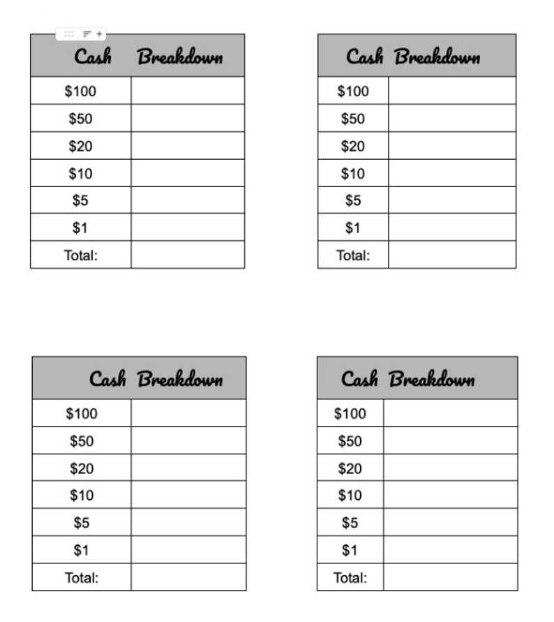 Cash Breakdown Slip: Bill Denomination Tracker - Etsy