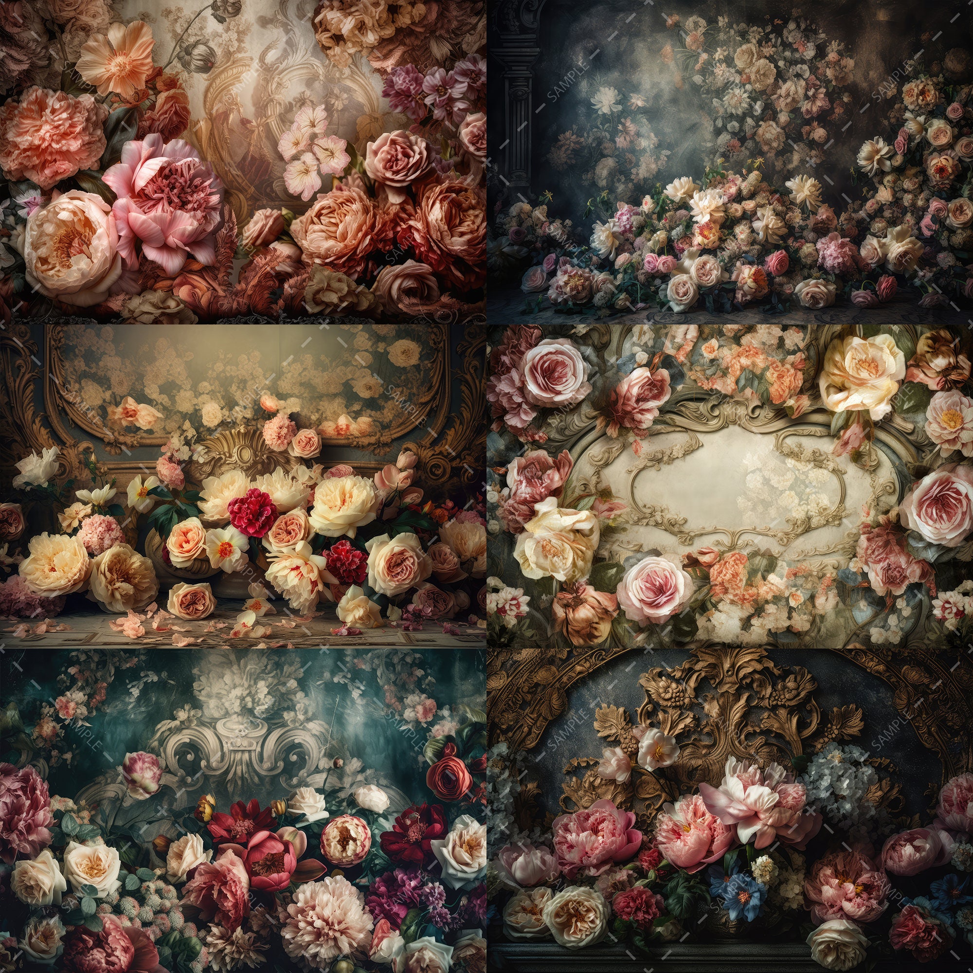 19 Baroque Floral Digital Backdrop | Fine Art Painting Texture - Etsy
