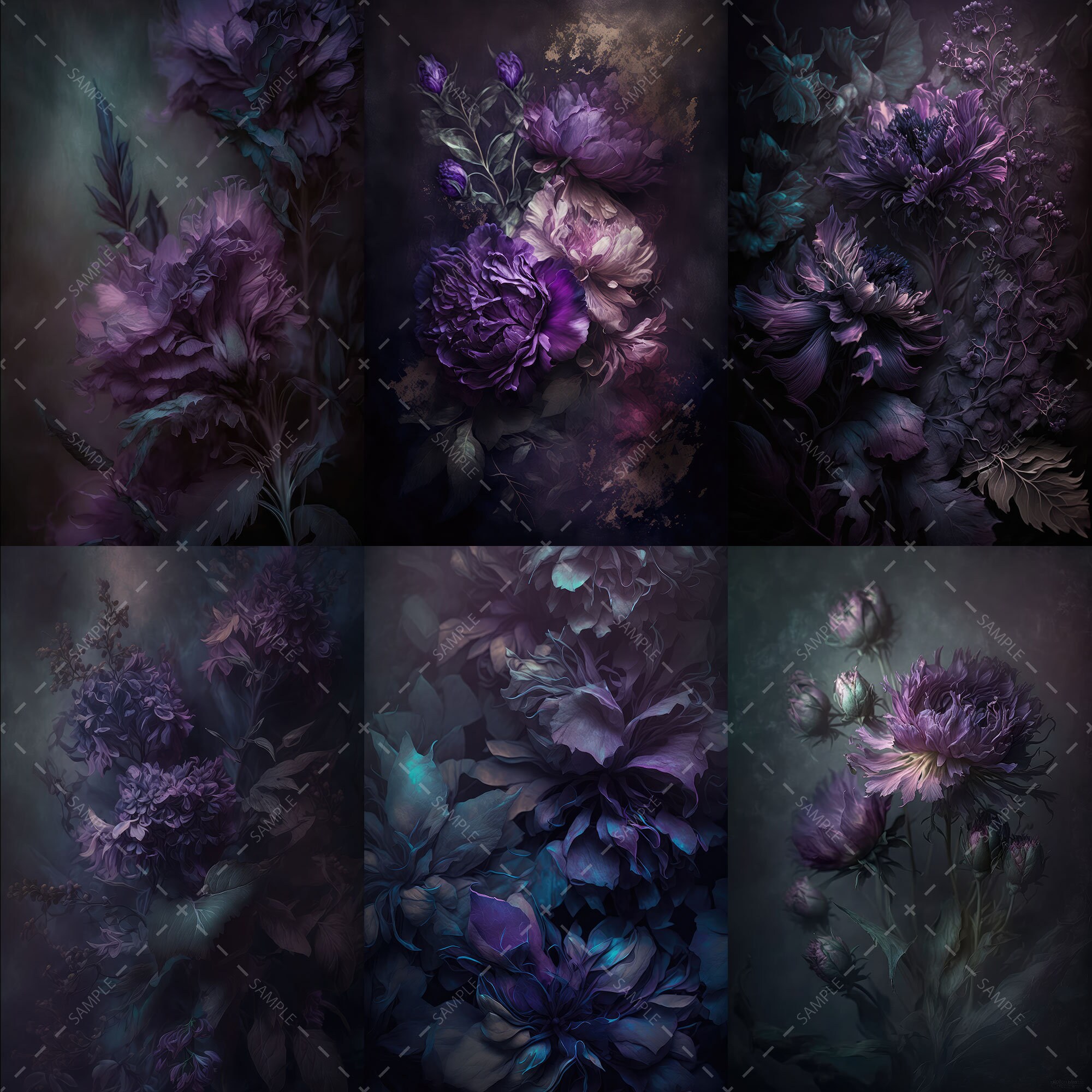24 Moody Floral Digital Backdrops Fine Art Overlays Purple - Etsy