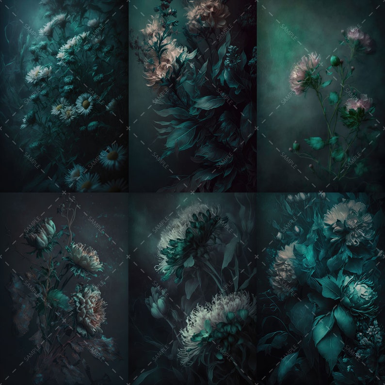 24 Moody Floral Textures, Fine Art Backdrops Set, Photoshop Overlays ...