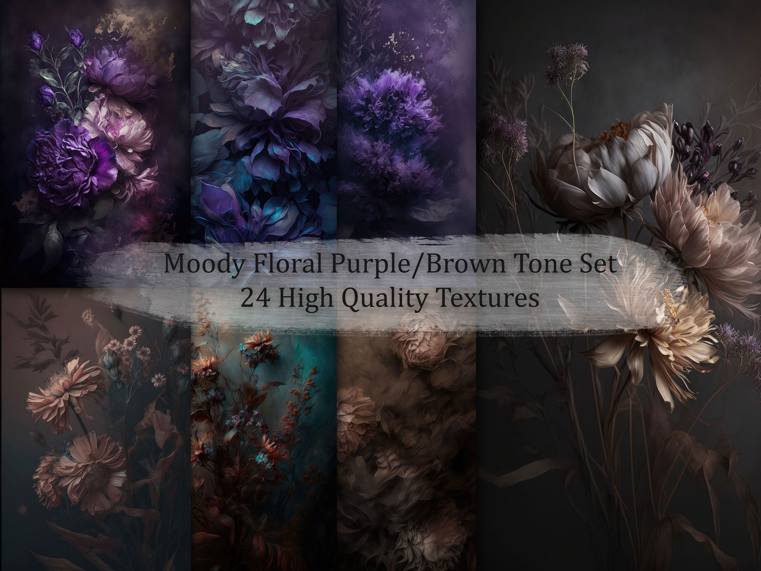 24 Moody Floral Digital Backdrops Fine Art Overlays Purple - Etsy