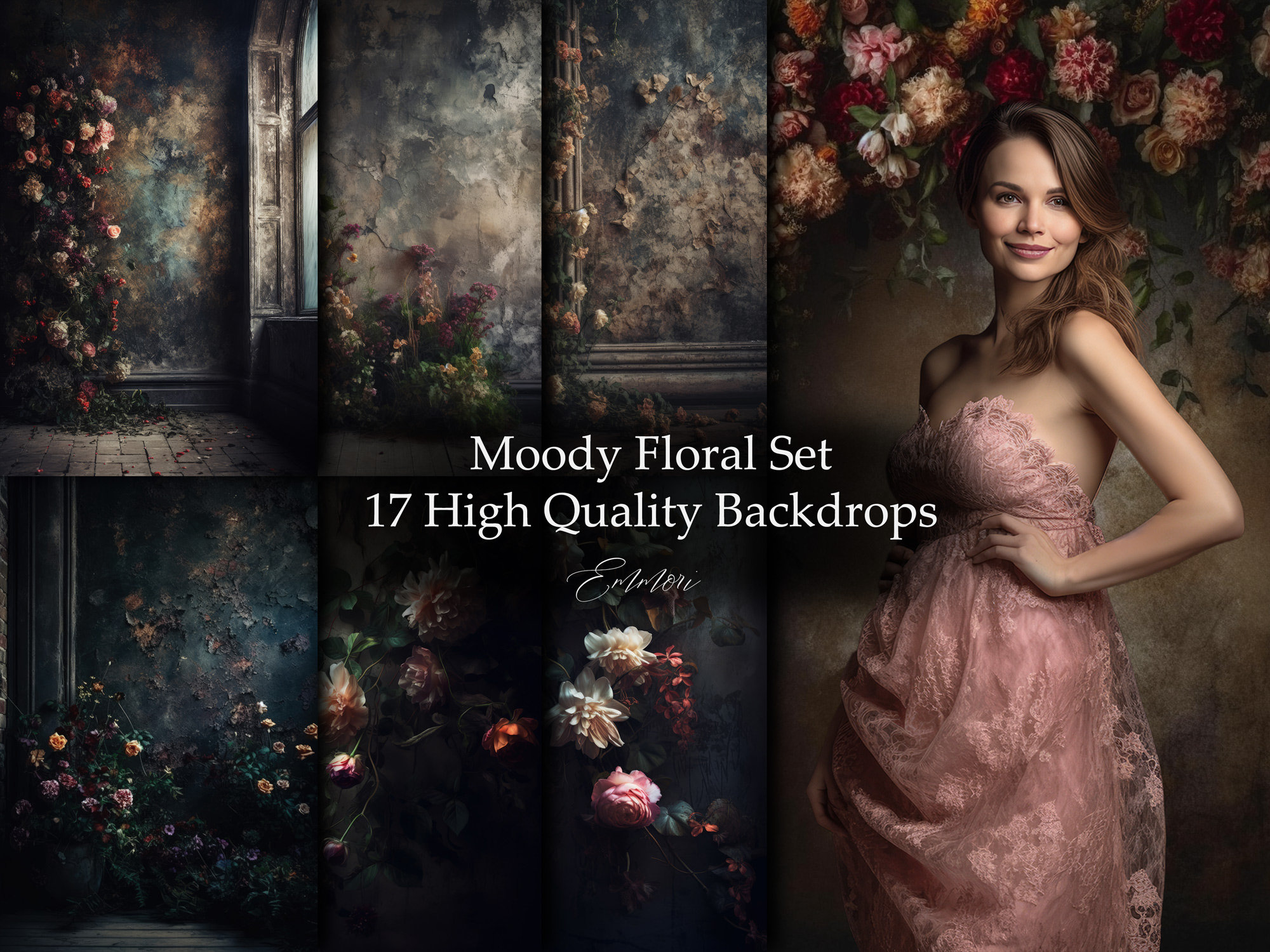 17 Moody Floral Textures, Fine Art Backdrops, Photoshop Overlays ...