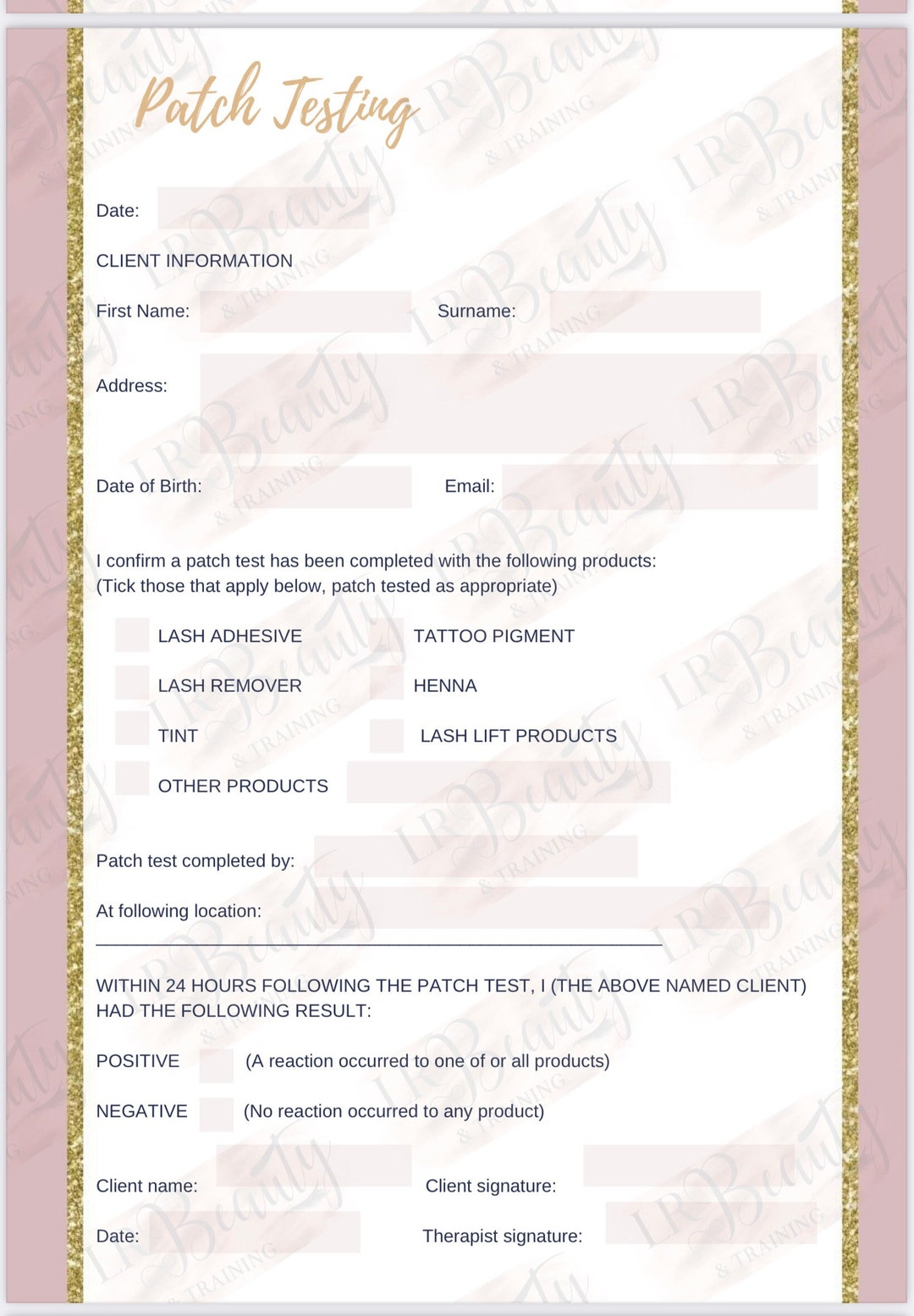 Beauty Patch Test Consultation Form - Etsy