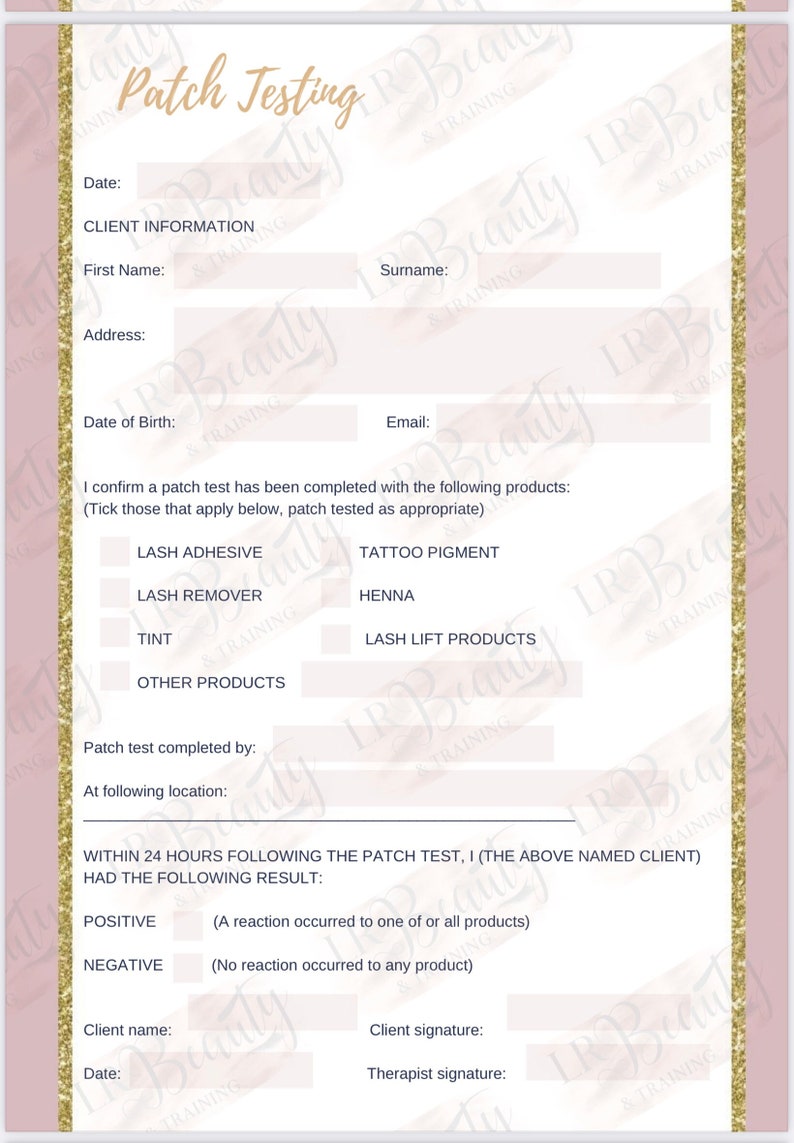 Beauty Patch Test Consultation Form - Etsy