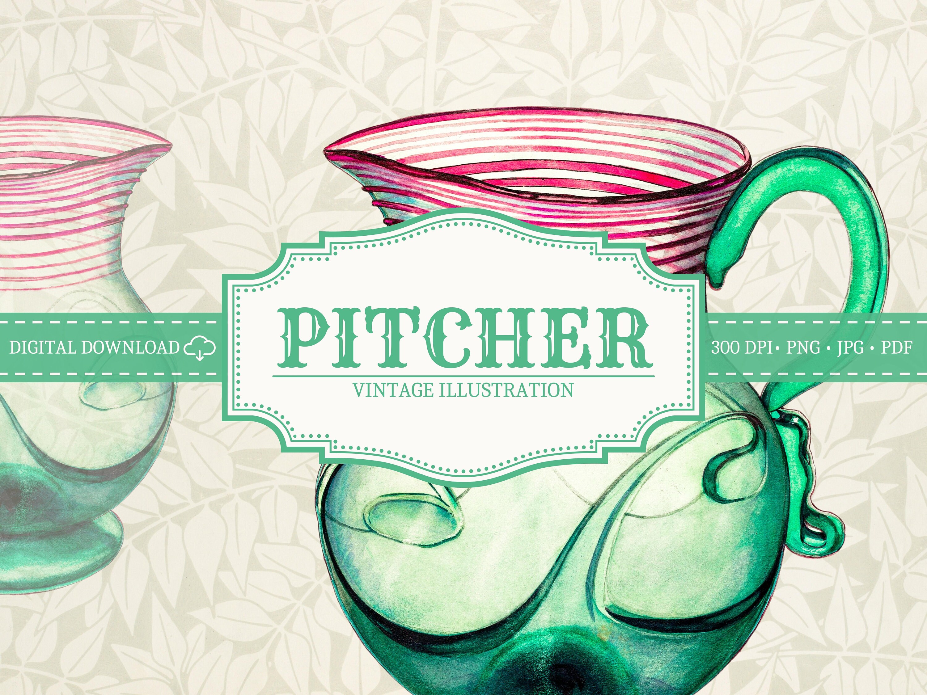 Vintage Pitcher Illustration PNG Printable Decorative Glass Clipart ...