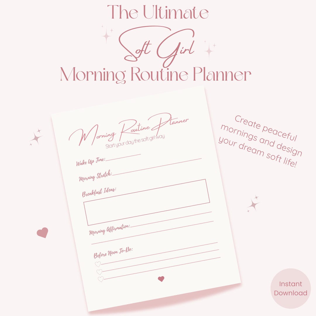 Soft Girl Morning Routine Planner Canva Template | Printable Morning Checklist | Soft Life Daily ...