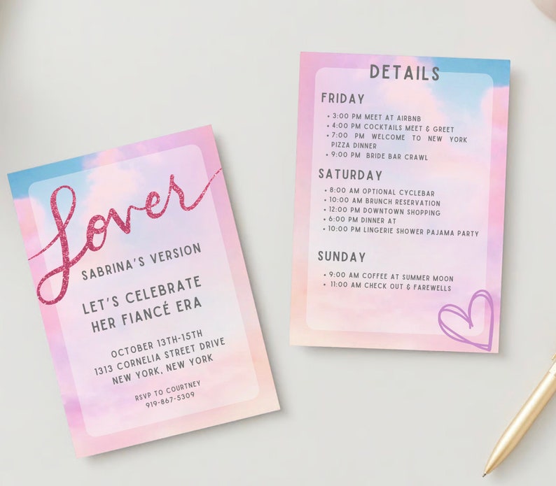 LOVER Bachelorette Party Invitation Template INSTANT DOWNLOAD - Etsy