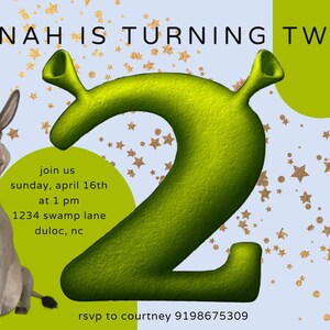 Shrek Second Birthday Invitation Template INSTANT DOWNLOAD - Etsy