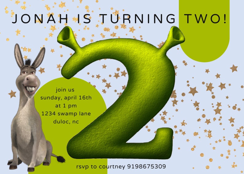 Shrek Second Birthday Invitation Template INSTANT DOWNLOAD - Etsy