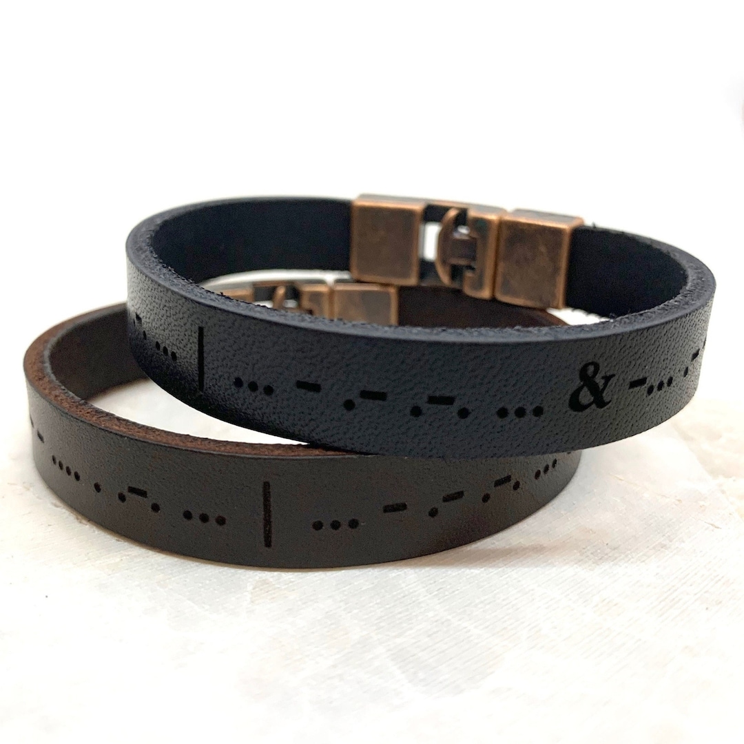 Morse Code Leather Bracelet, Secret Message Anniversary Gift - Etsy