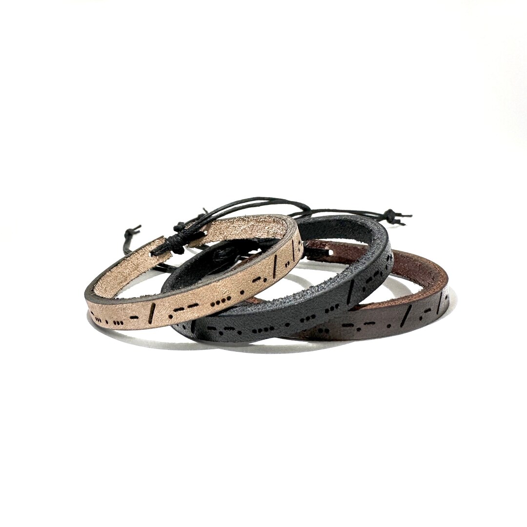 Personalized Morse Code Leather Bracelet, Custom Engraved, Adjustable ...