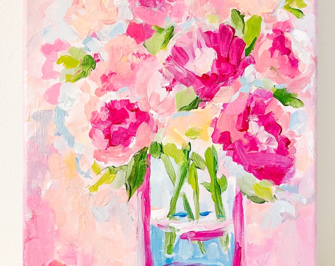 8x10” Original Painting Unframed, Abstract Floral Painting, Pink Flower ...