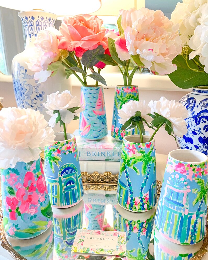Vibrant Hand Painted Vases - 6”x 3” Faux Florals Only, Hand Painted ...