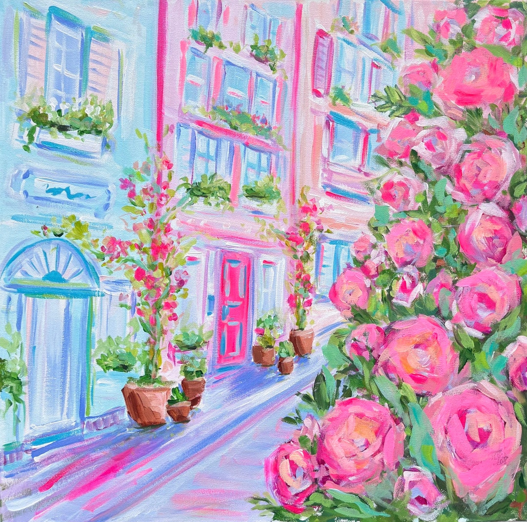 Vibrant Floral Street Painting, 24x24 Original Painting, Coastal Art ...