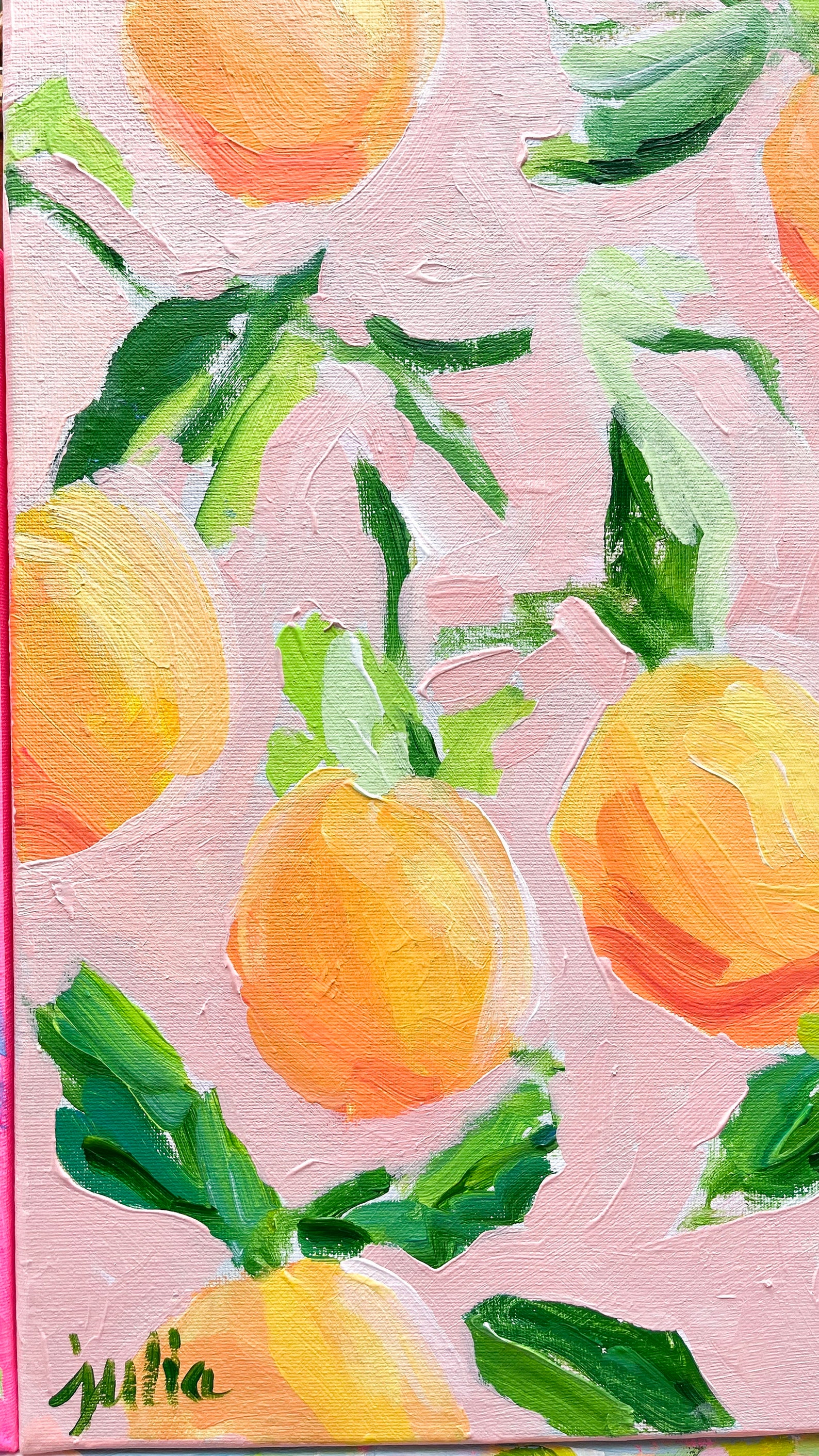 12x16” Peachy Pink Citrus Original Artwork, Unframed, Fruit Artwork ...