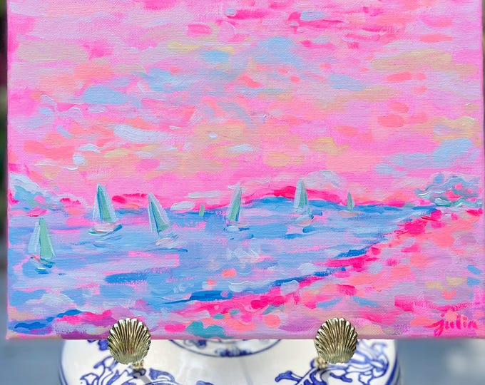 9x12” “pink Sails” Original Painting, Sailboat Painting, Pink Art ...