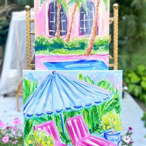 Relaxing Resort Original Art - Vibrant Vacation Painting, Colorful ...