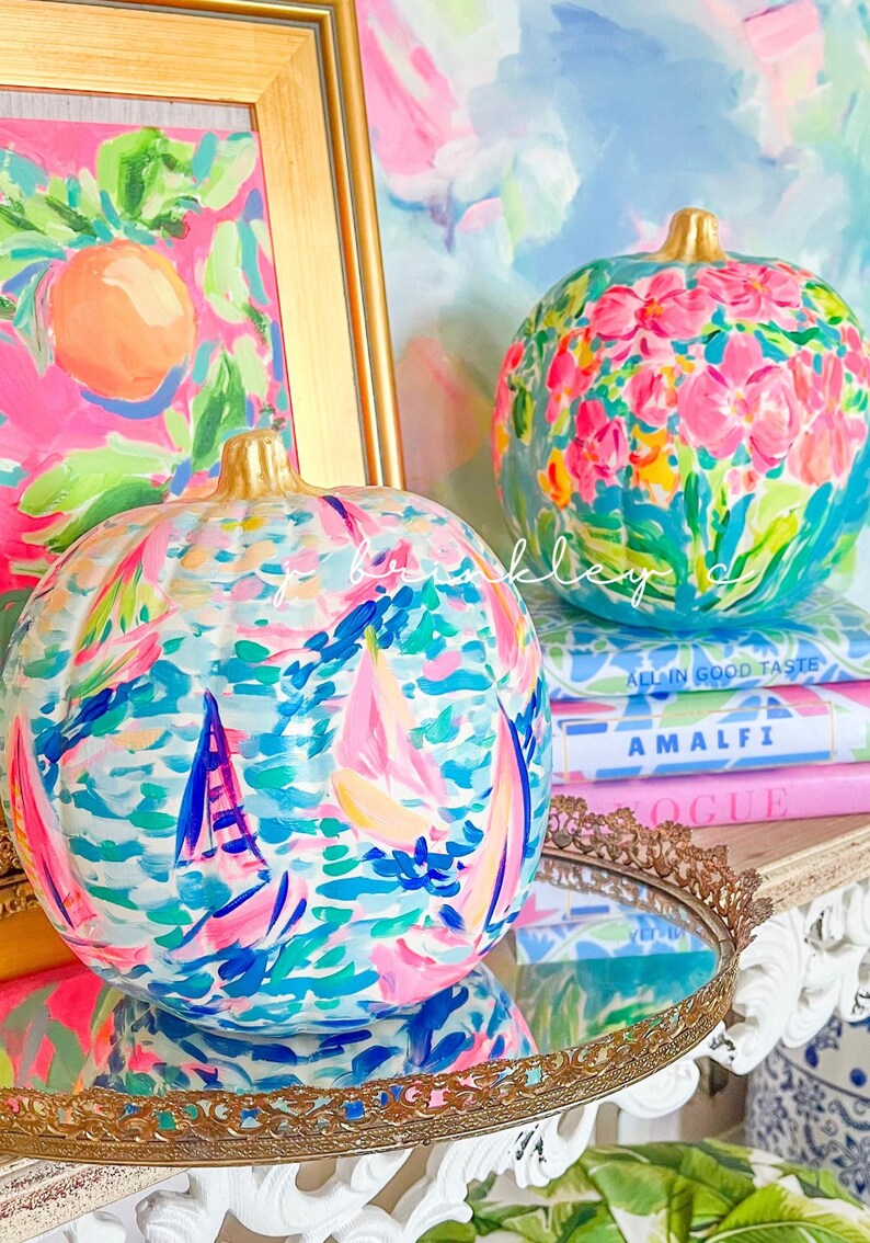 Hand Painted Pumpkin, 9 Nautical Pumpkin, Sailboat Pumpkin, Coastal ...