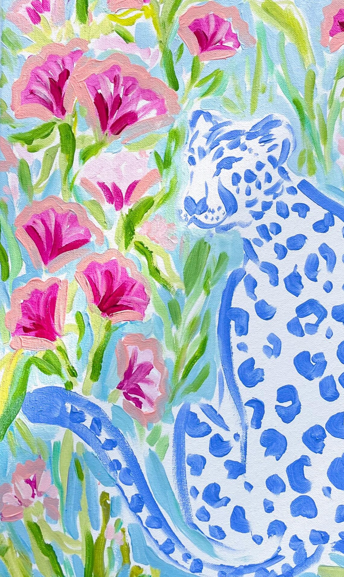 Floral Cheetah Painting, 16x20 Flowers With Leopard Painting, Leopard ...