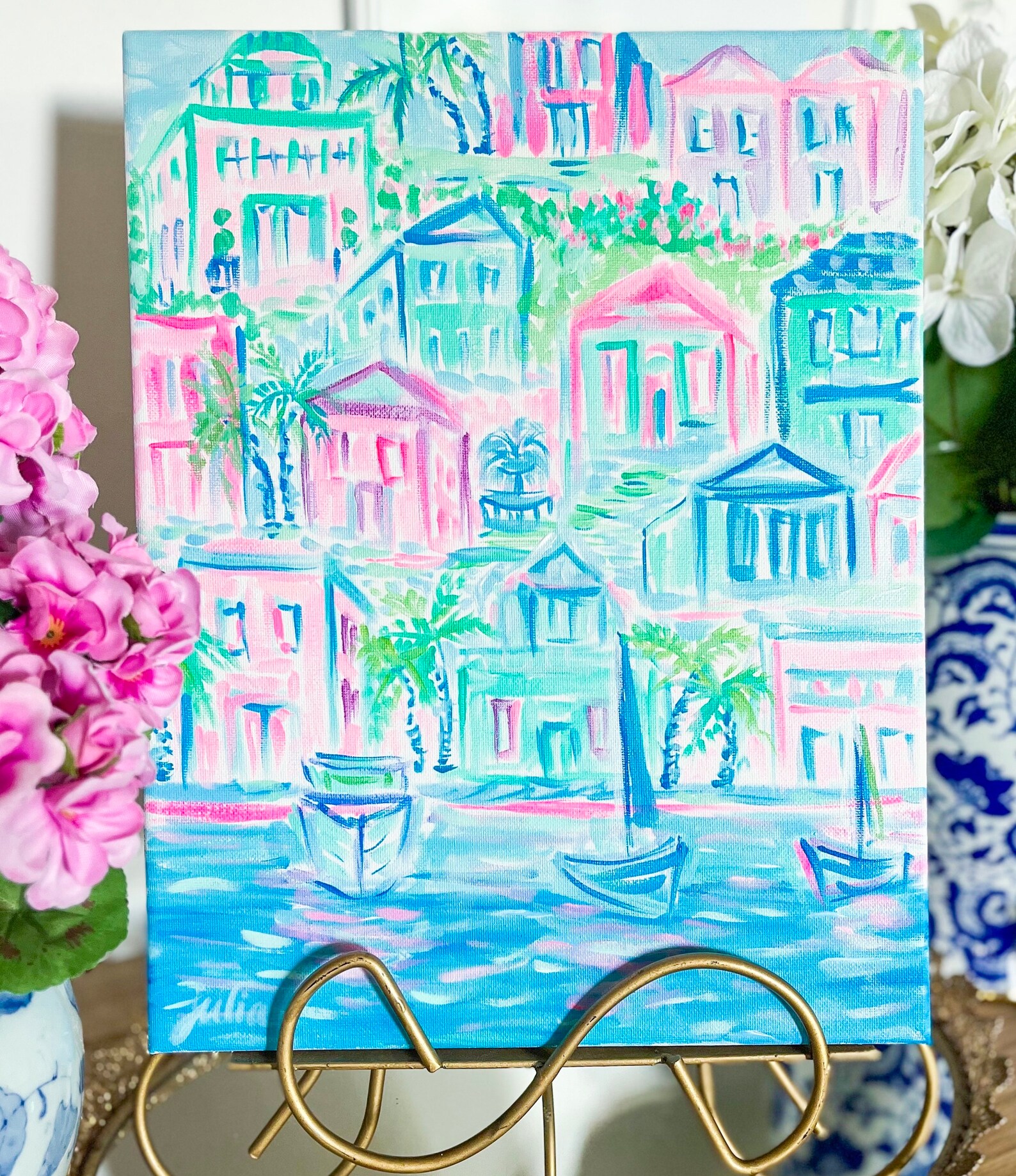 Coastal Town Original Art Vibrant Vacation Painting, Colorful Wall ...