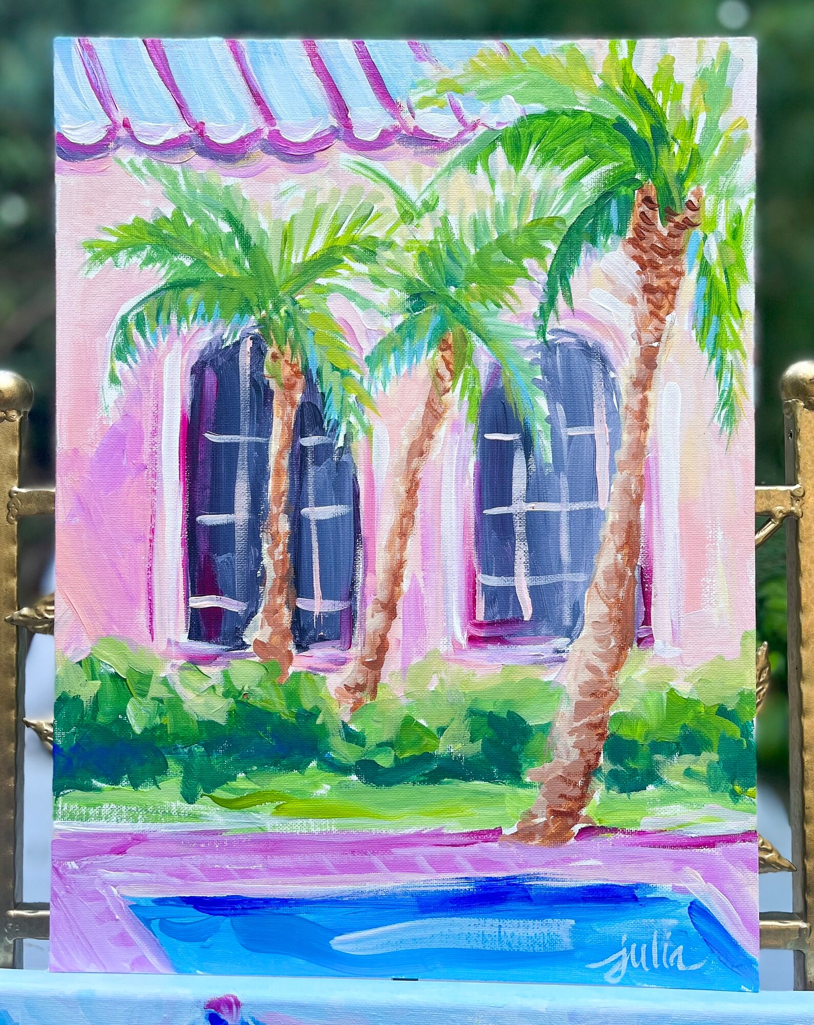 Relaxing Resort Original Art - Vibrant Vacation Painting, Colorful ...