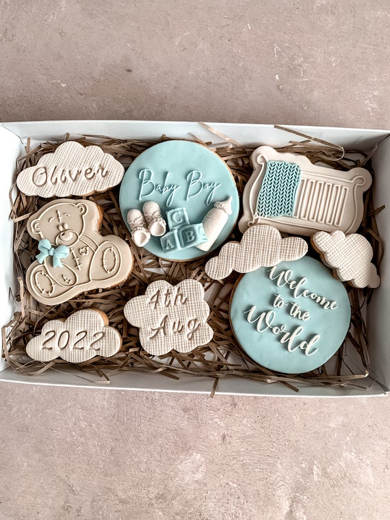 Personalised New Baby Boy Biscuits Welcome to the World - Etsy UK