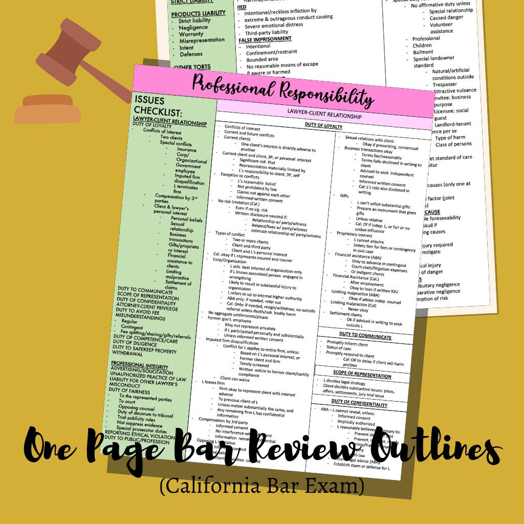 One Page Bar Prep Study Sheets (real Outlines Used to Pass CA Bar Exam ...