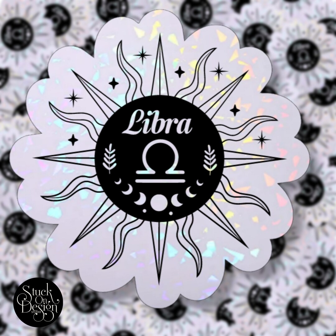 Libra Zodiac Sticker: Dark Sun Sign, Holographic Vinyl, Waterproof Car ...