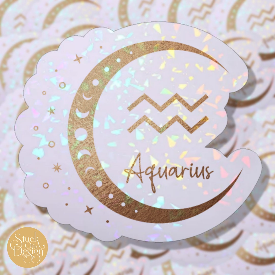 Aquarius Gold Moon Zodiac Sticker | Vinyl Stickers | Laptop Stickers ...