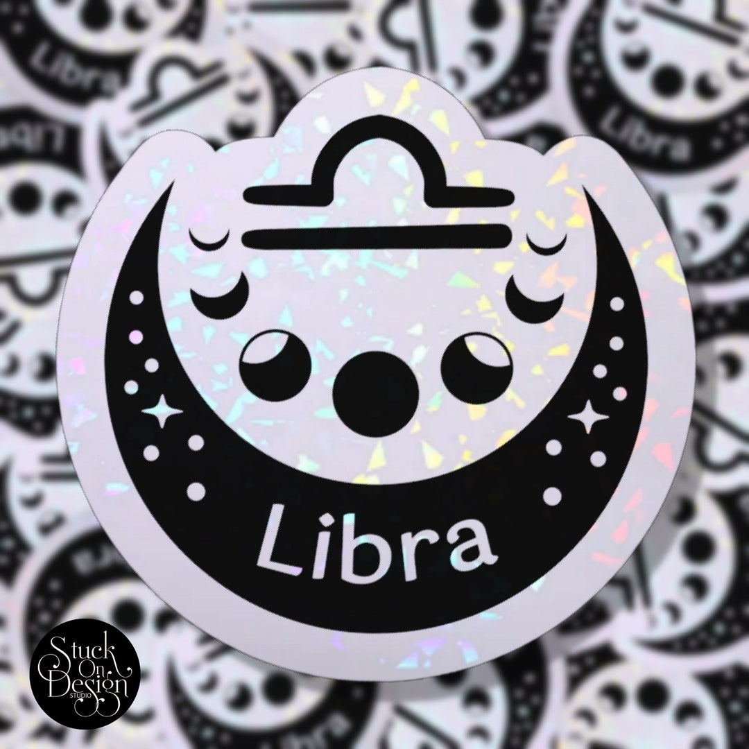 Libra Moon Phases Holographic Sticker: Waterproof Vinyl Astrology Decal ...