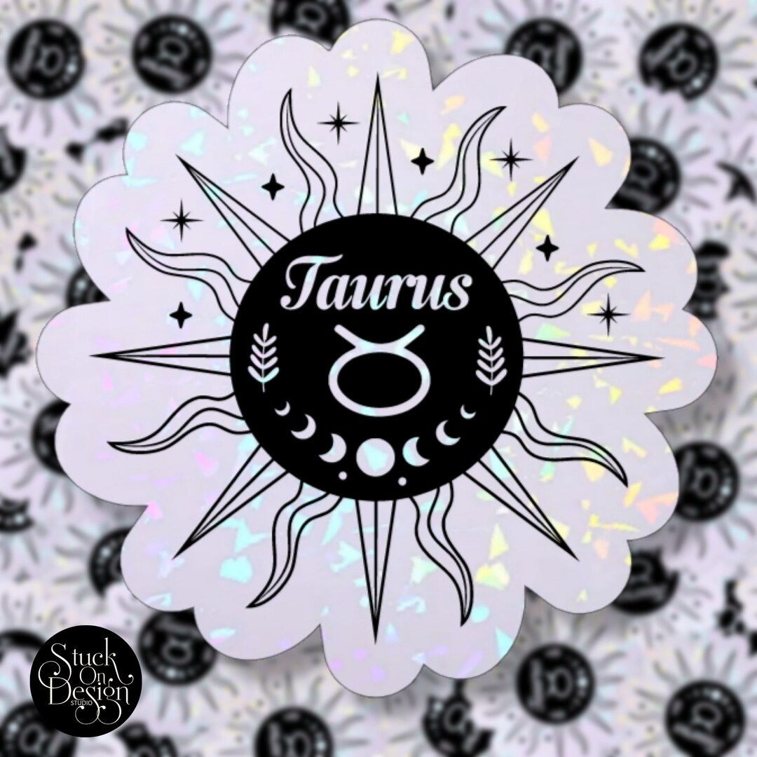 Taurus Zodiac Sticker: Dark Sun Sign, Holographic Vinyl - Etsy