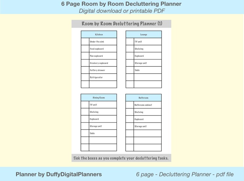 Printable A4 Decluttering Planner, Digital Download Decluttering ...