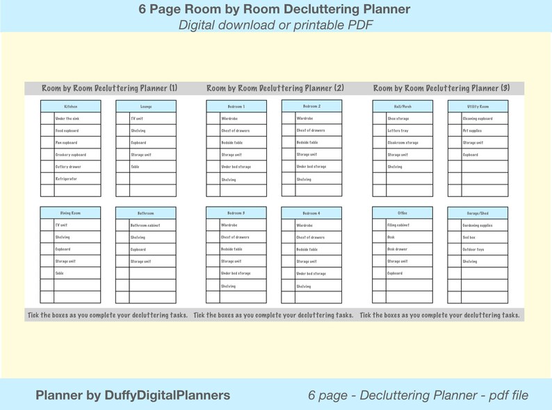 Printable A4 Decluttering Planner, Digital Download Decluttering ...