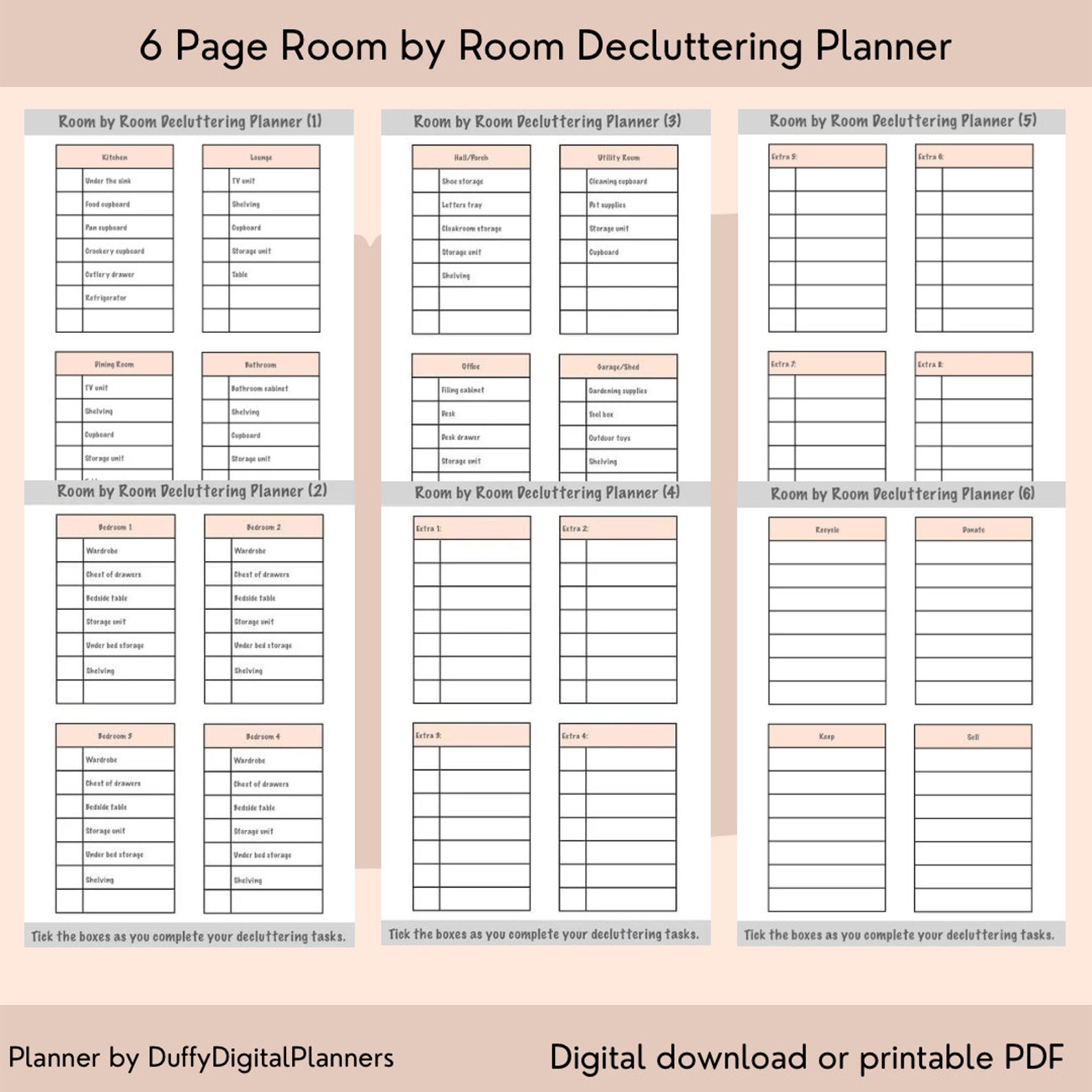 Digital Decluttering Planner, Downloadable Decluttering Planner ...