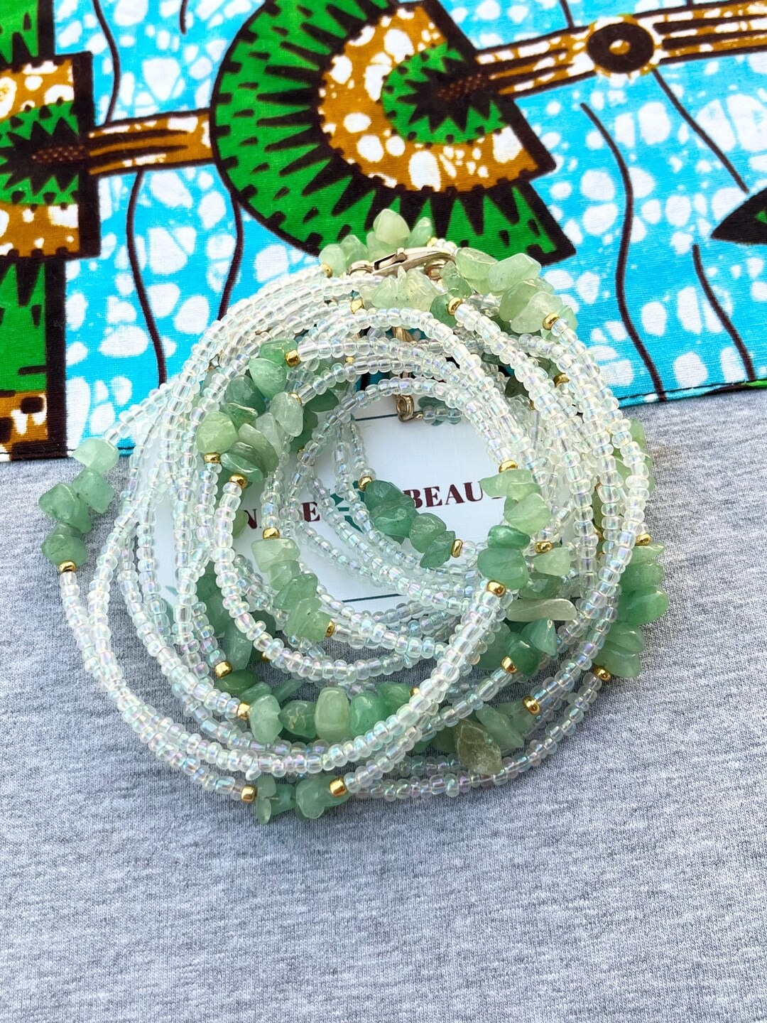 Waist Beads With Jade Crystals, Black Owned African Belly Beads With ...