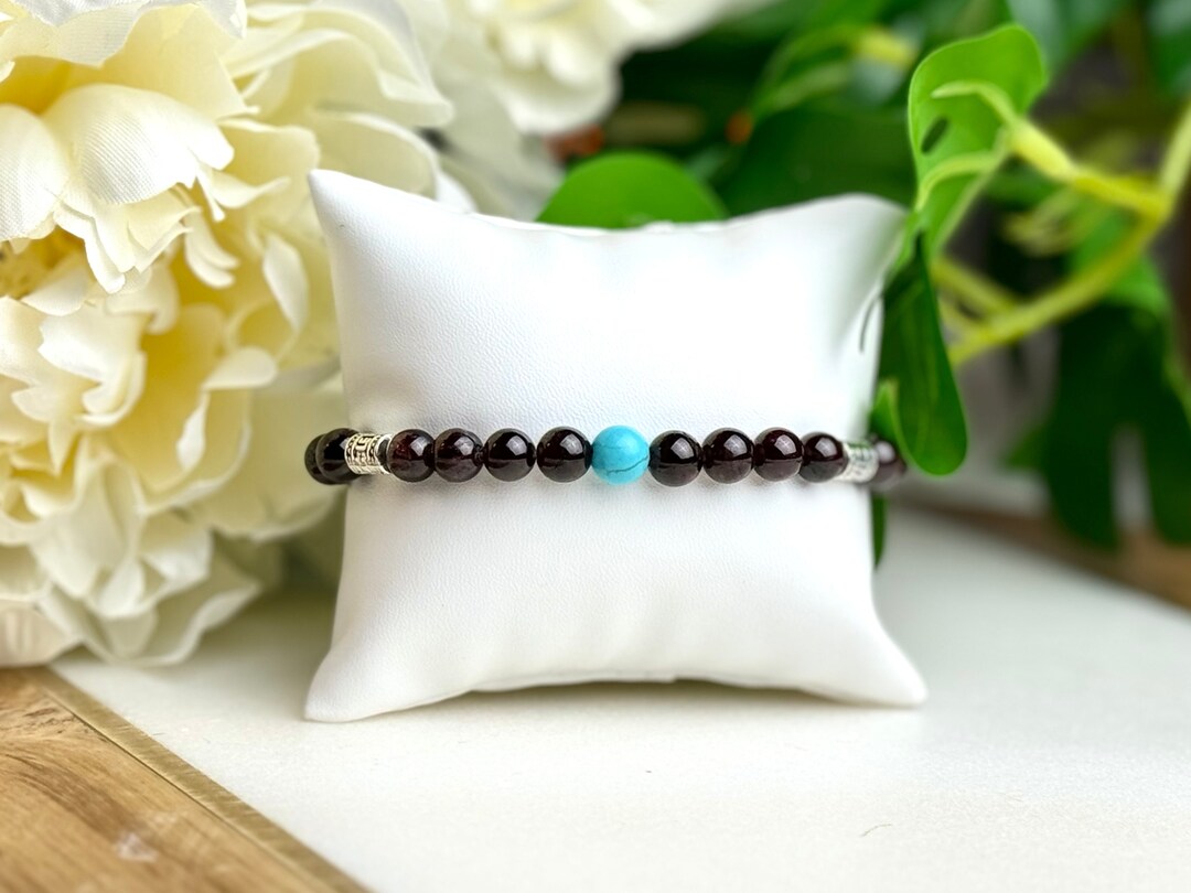 Handcrafted Garnet Bead Bracelet With Sterling Silver Accent and ...