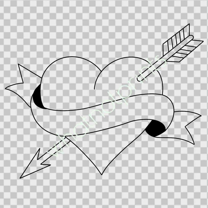 Classic Tattoo Heart With Arrow and Banner - Etsy