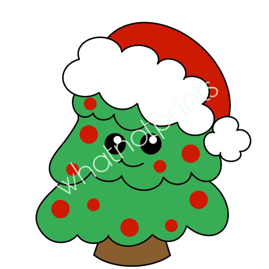 Commercial Cute Kawaii Christmas Tree With Santa Hat PNG Transparent ...