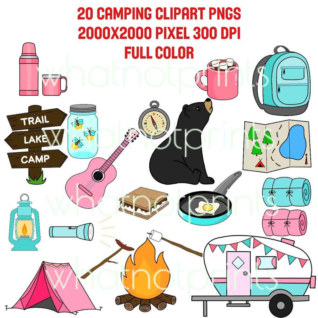 Camping Clipart Bundle: Color & Black/white Campfire, Tent Pngs ...