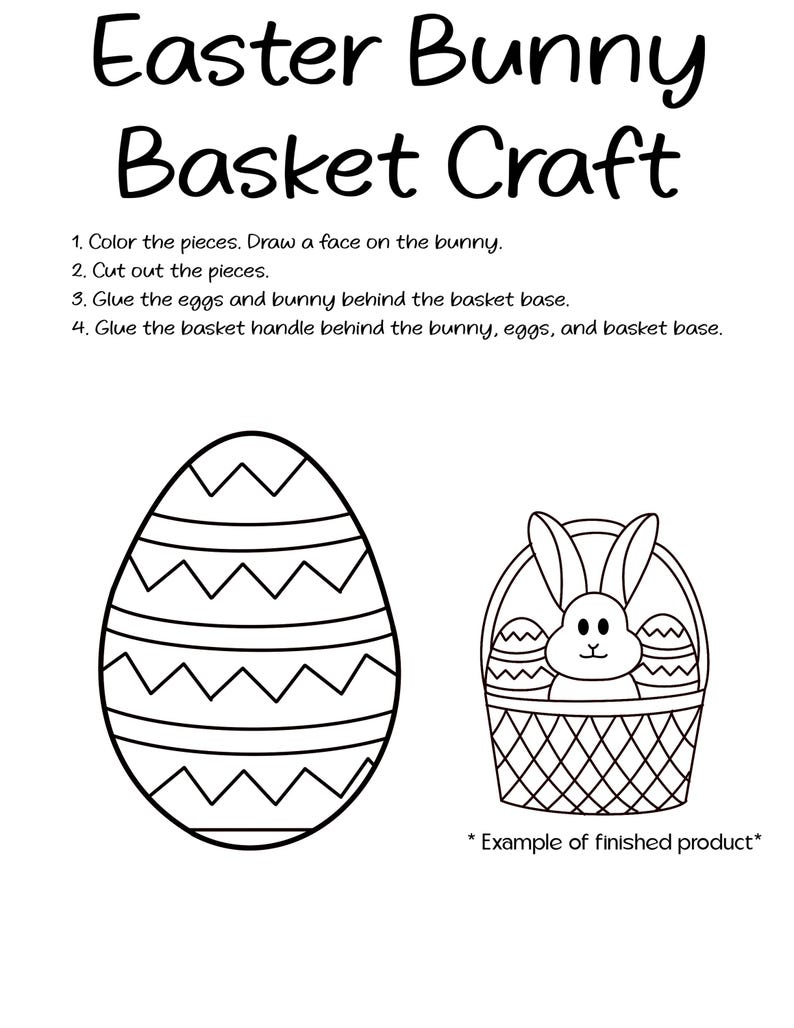 Easter Basket & Bunny Craft for Kids 4 JPEG Images Color, Cut and Paste ...