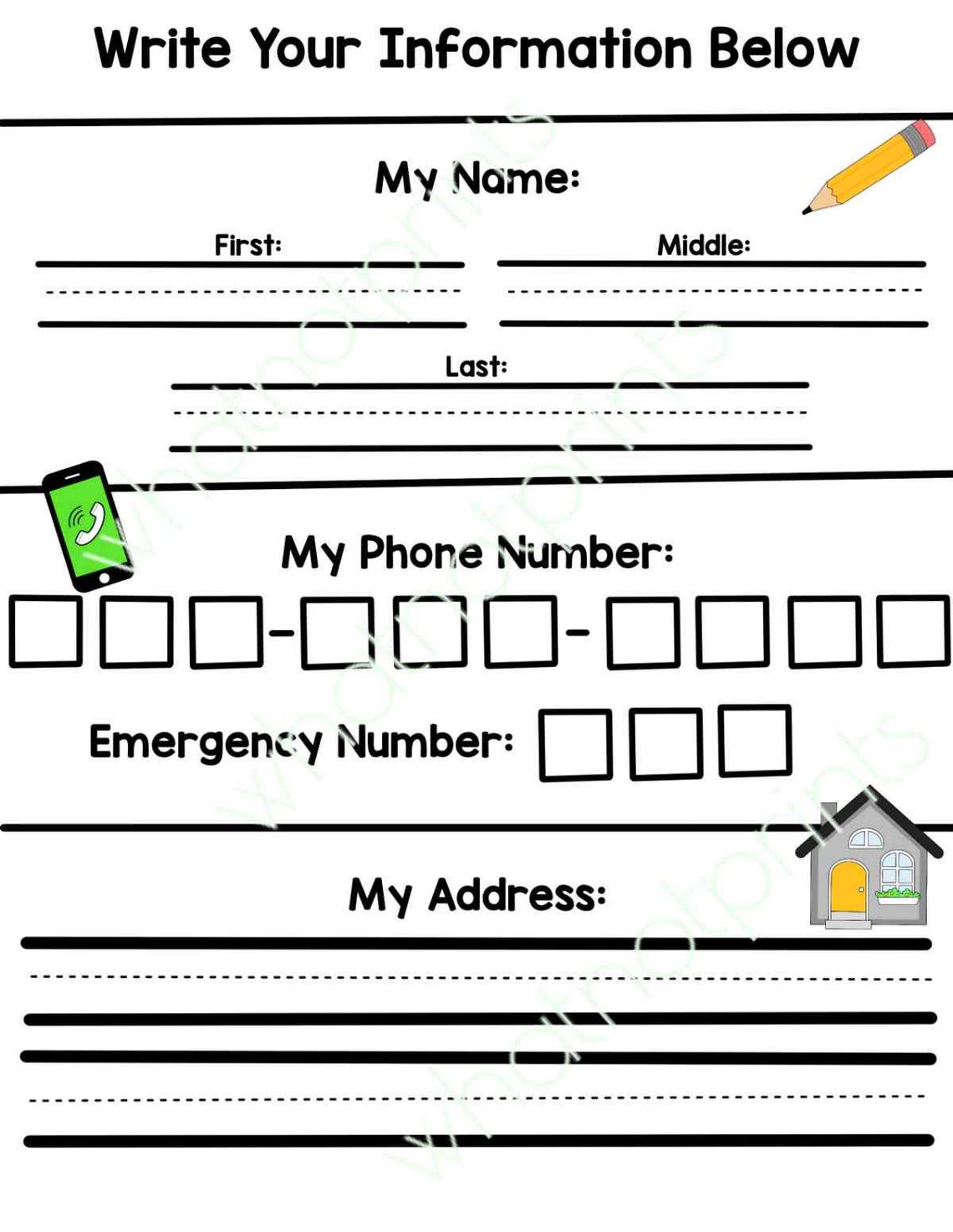 Write Your Information Worksheet for Kids Great for Emergencies PNG ...