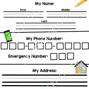Write Your Information Worksheet for Kids Great for Emergencies PNG ...