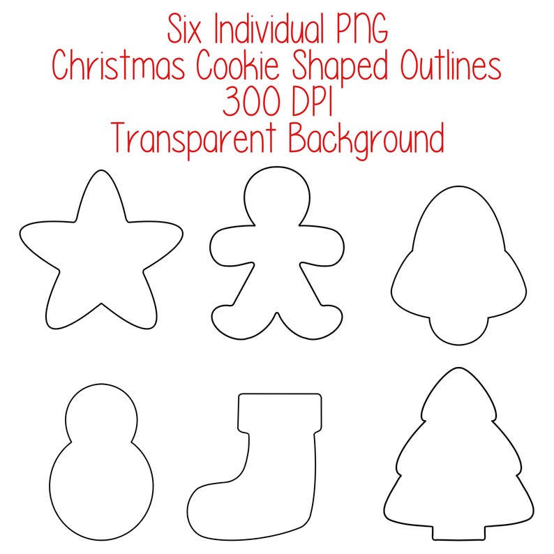 Christmas Cookie Outlines: PNG Stencils, Patterns, Templates (digital ...
