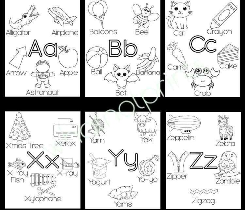 Alphabet Coloring Pages A-Z – Printable ABC Worksheets (26 Pages) - Etsy