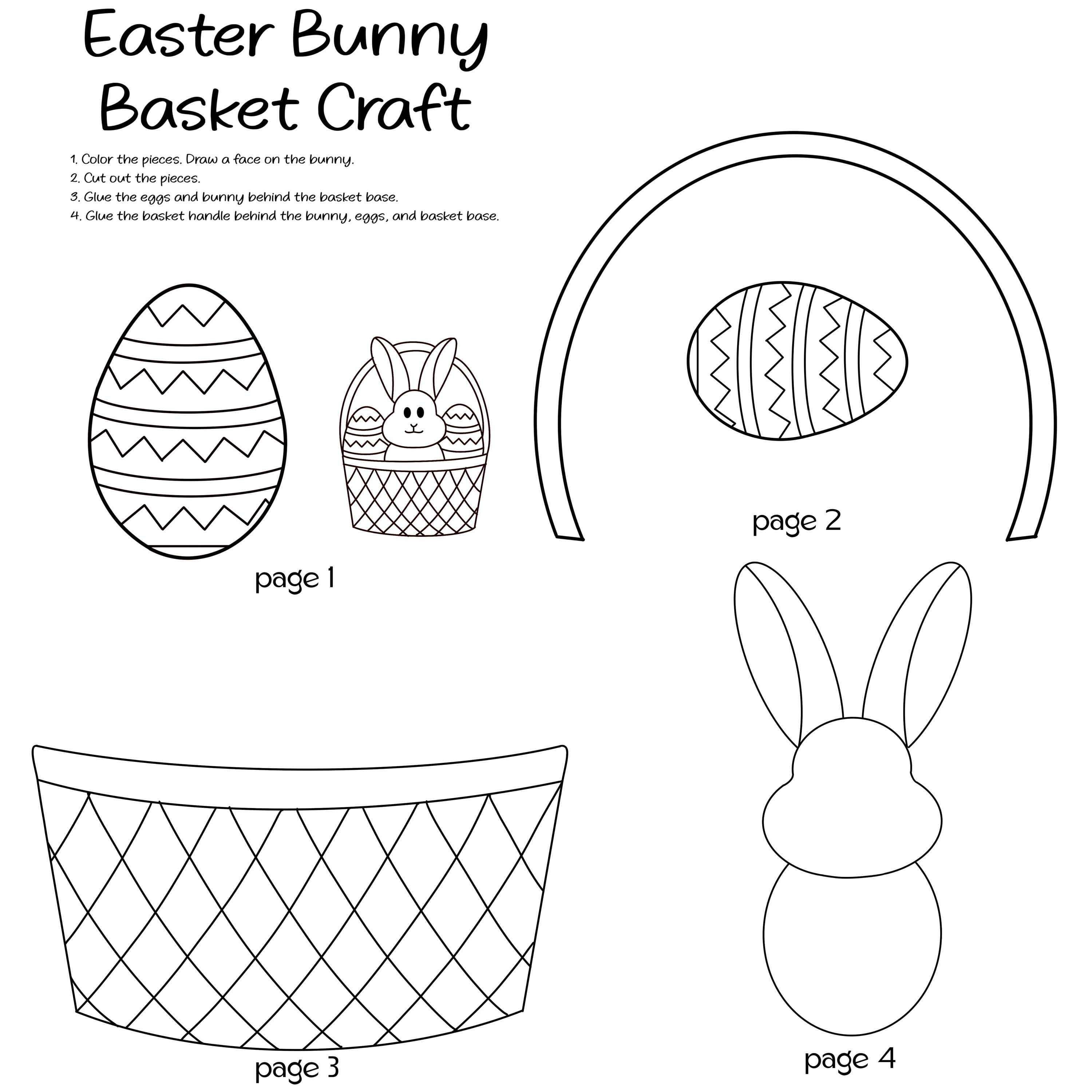 Easter Basket & Bunny Craft for Kids 4 JPEG Images Color, Cut and Paste ...