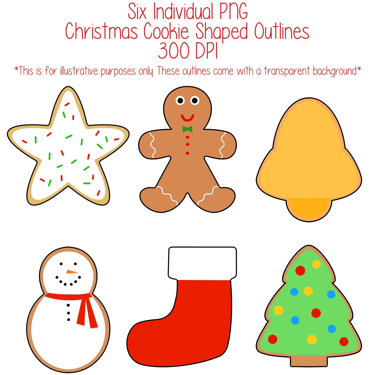 Christmas Cookie Outlines: PNG Stencils, Patterns, Templates (digital ...