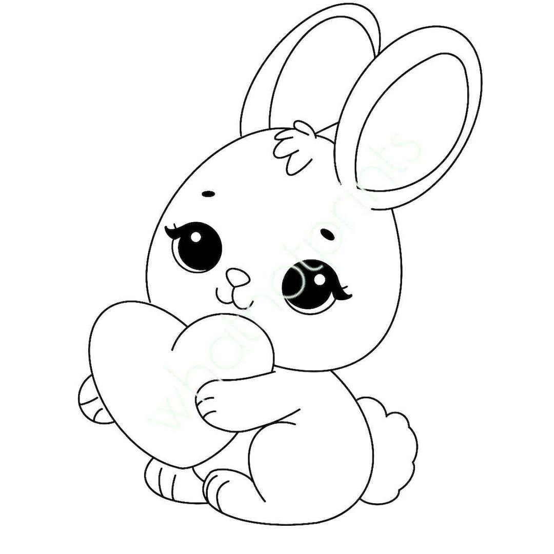 Commercial Valentine Bunny Rabbit Holding Heart Coloring Sheet Instant ...