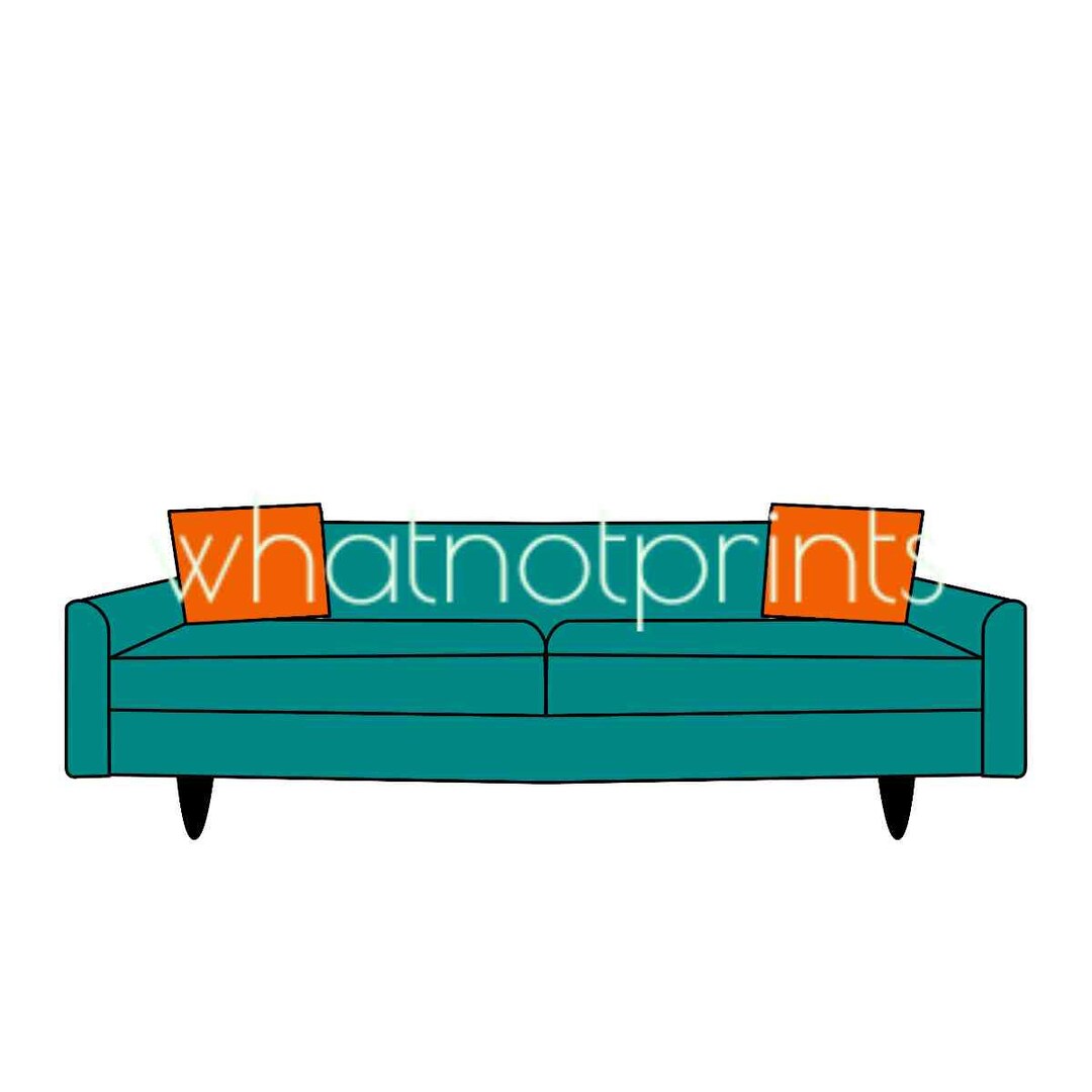 Commercial Turquoise Mid-century Modern Couch Png Transparent ...