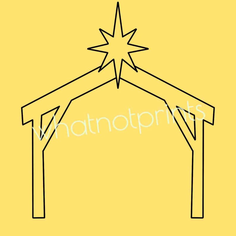 Nativity Stable and Star Outline PNG & JPEG - Etsy