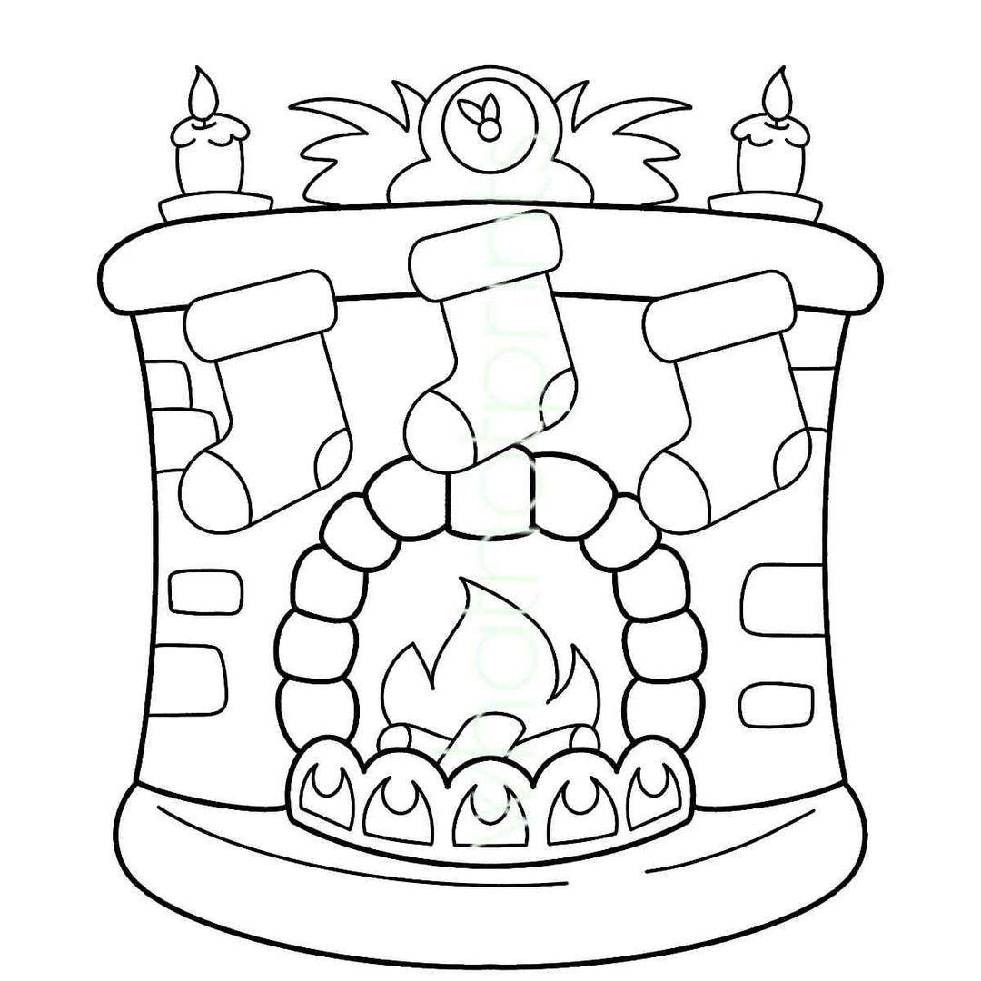 Christmas Mantle Coloring Page High Resolution Instantly Download and ...